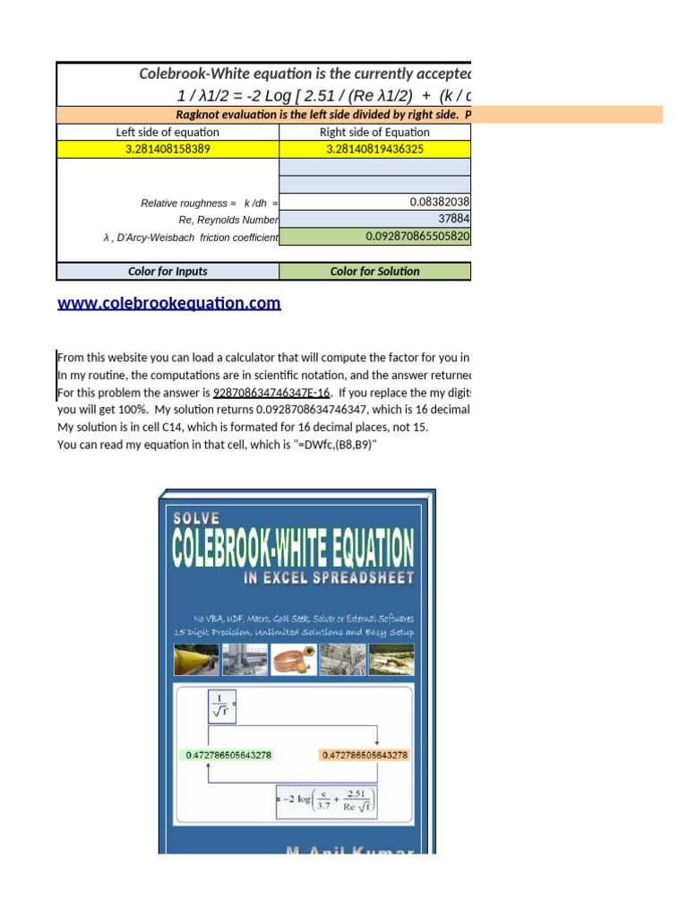 Colebrook-White Solution - XLSM | PDF | Continuum Mechanics | Fluid ...