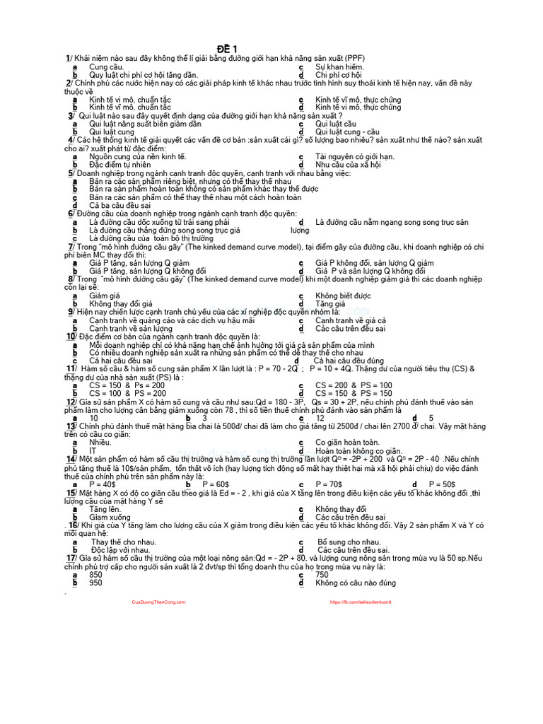 [Ktvm] Kinh Te Vi Mo Cauhoivimo [Cuuduongthancong | PDF