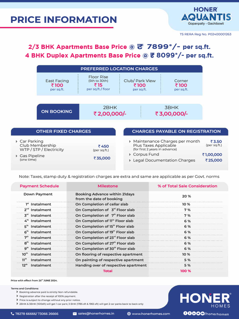 Honer Aquantis Pricesheet | PDF
