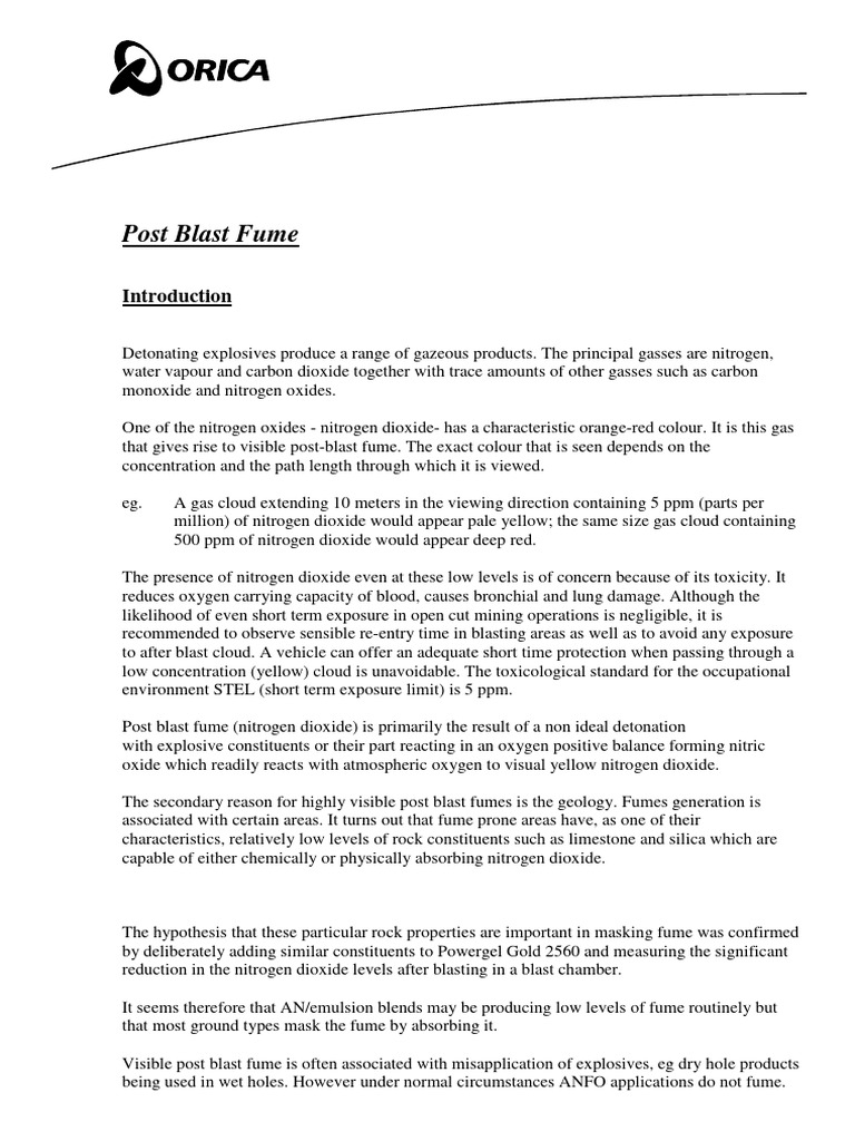 Post blast fume general description | PDF | Nitrogen Dioxide | Nitrogen