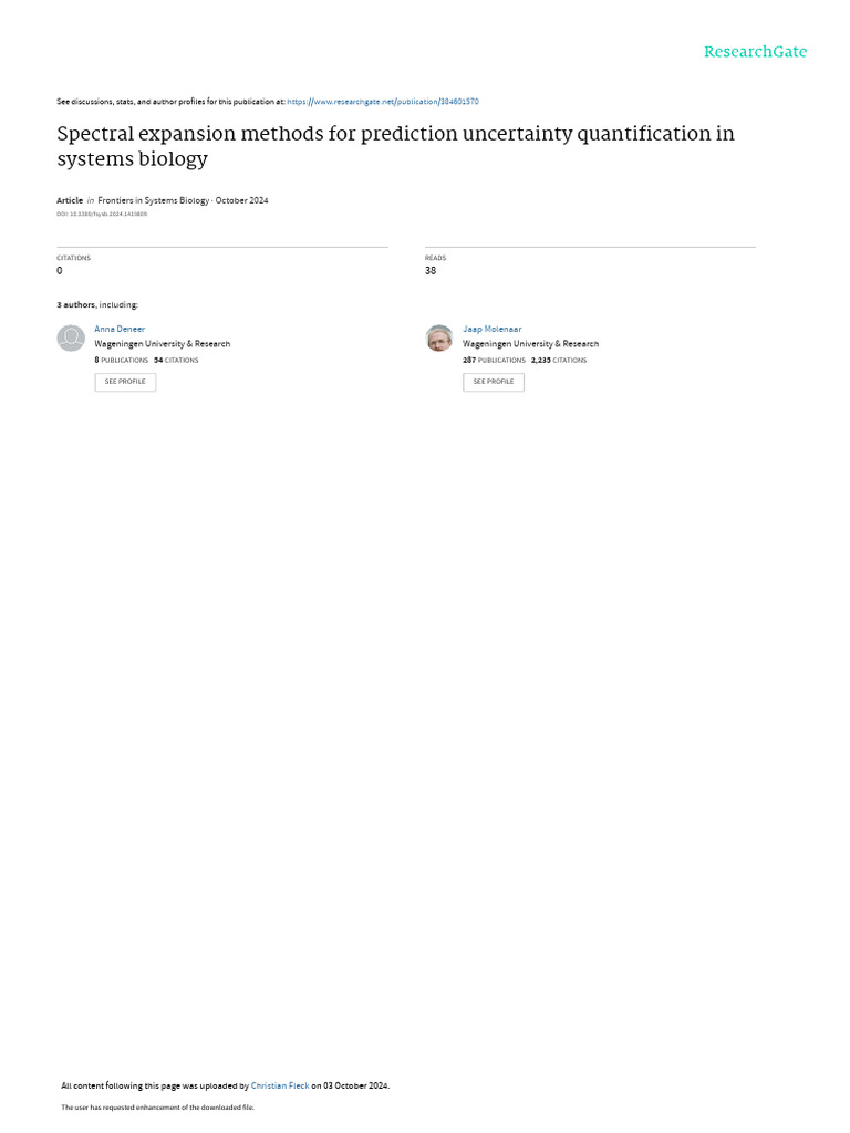 Spectral Expansion Methods For Prediction Uncertainty Quantification in Systems Biology | PDF ...