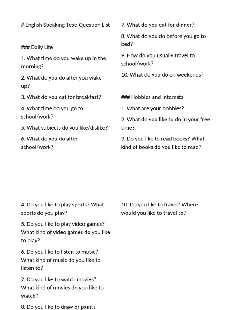 English Speaking Test | PDF