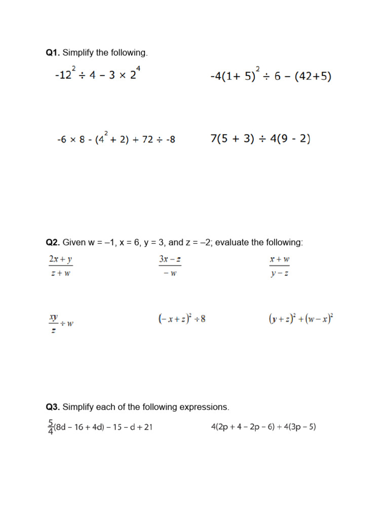 Grade 7 Revision WS | PDF