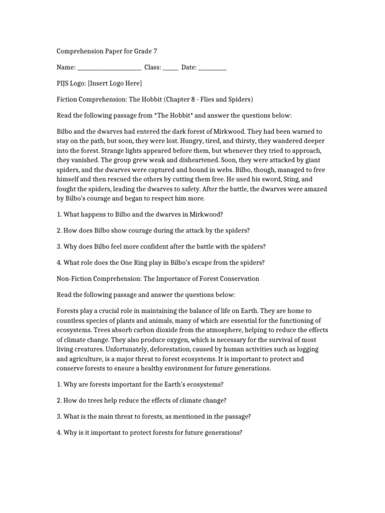 Grade 7 Comprehension Paper | PDF
