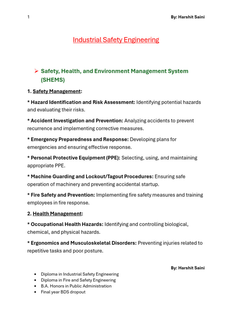 Details of Industrial Safety Engineering | PDF | Occupational Safety ...