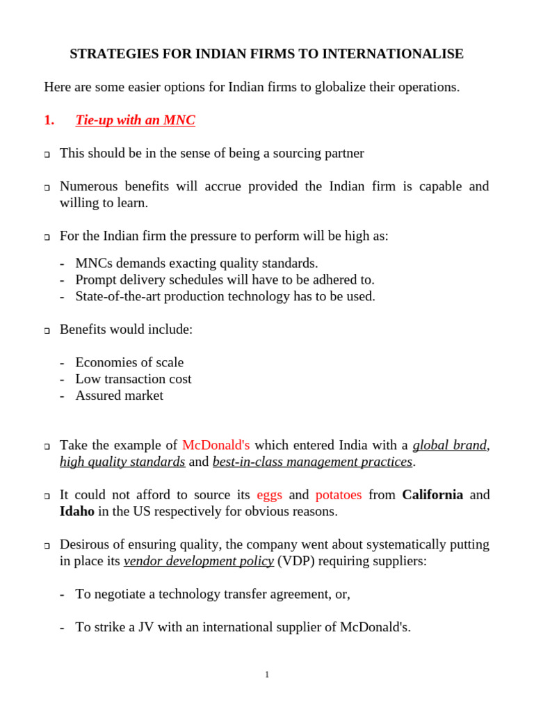 Strategies For Indian Firms To Internationalize | PDF | Retail | Brand