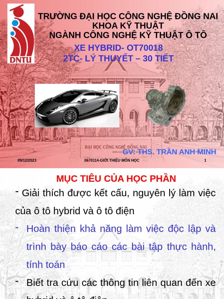 Giới Thiệu Môn Học ô Tô Điện Và Hyrid | PDF
