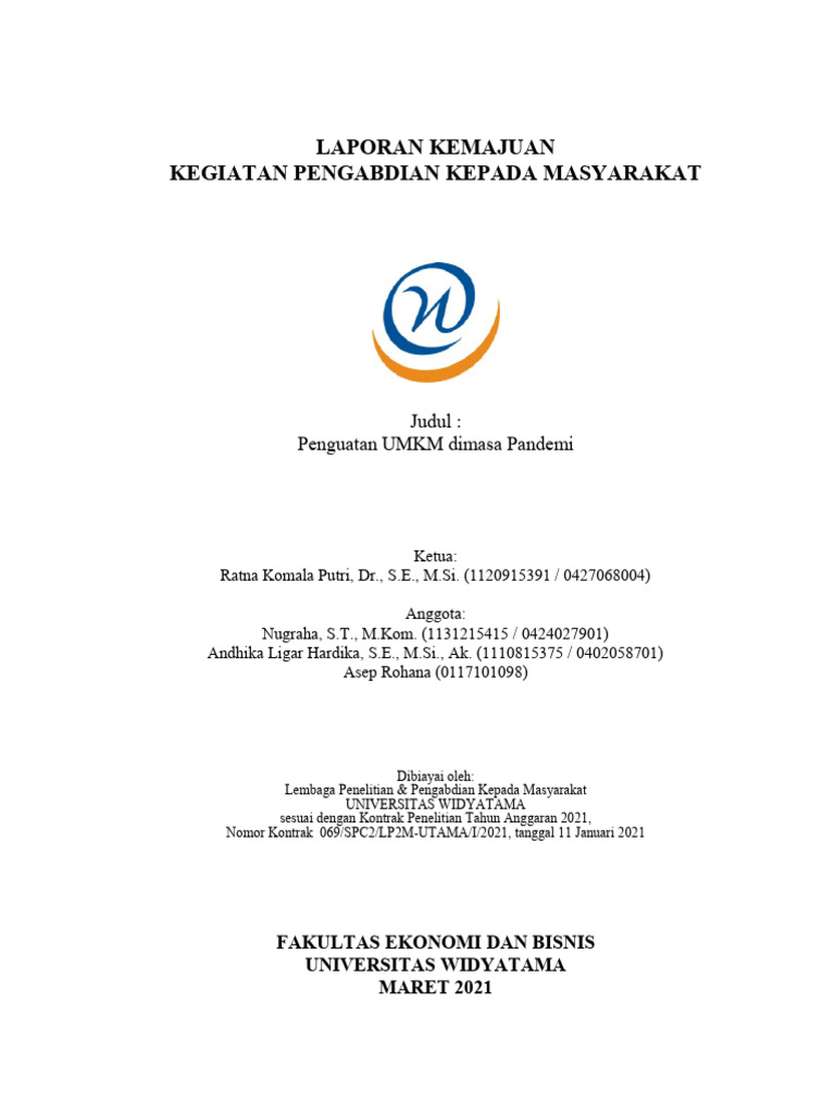 Contoh Cover Dan Pengesahan LAPORAN KEMAJUAN PKM Untuk FAKULTAS | PDF