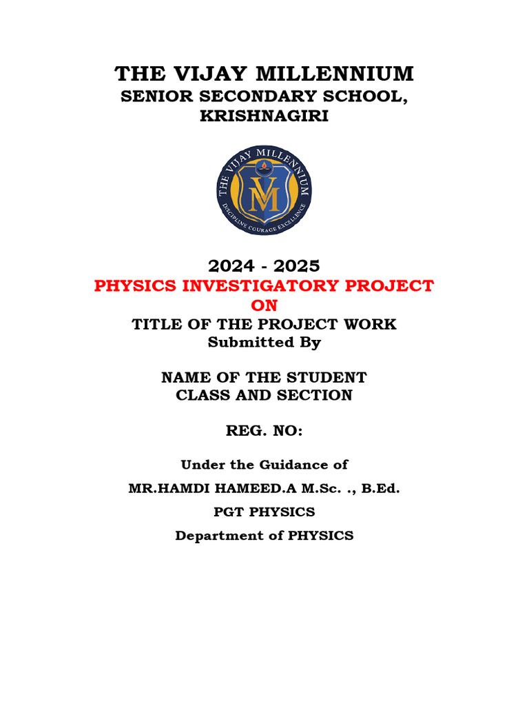 XII PHYSICS Project Front Pages | PDF | Educational Stages