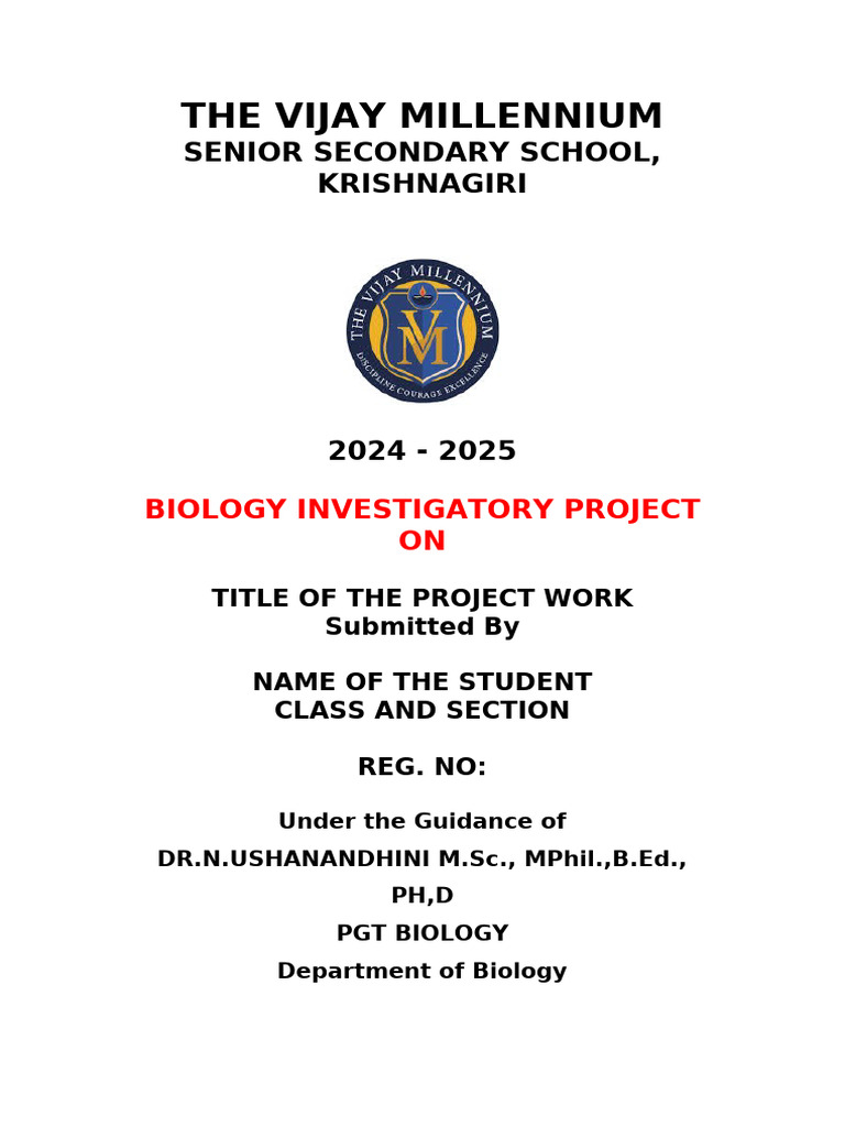 Class 12 Biology Project Cover Page | PDF | Educational Stages ...