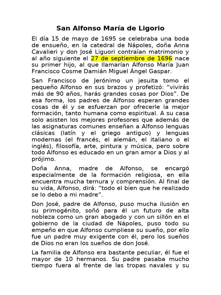 San Alfonso María de Ligorio | PDF | María, madre de Jesús