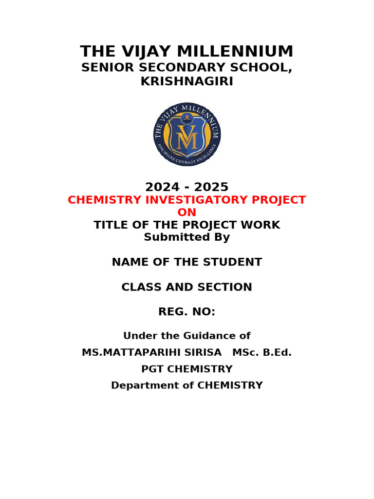 XII CHE Project Front Pages | PDF | Qualifications | Educational Stages