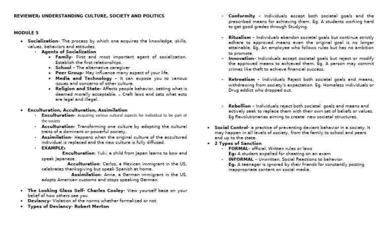 MODULE-5-REVIEWER | PDF | Socialization | Deviance (Sociology)