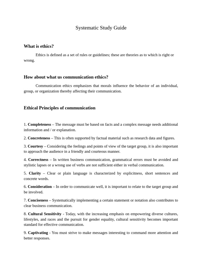 Group 2 Systematic Study Guide Ethics | PDF