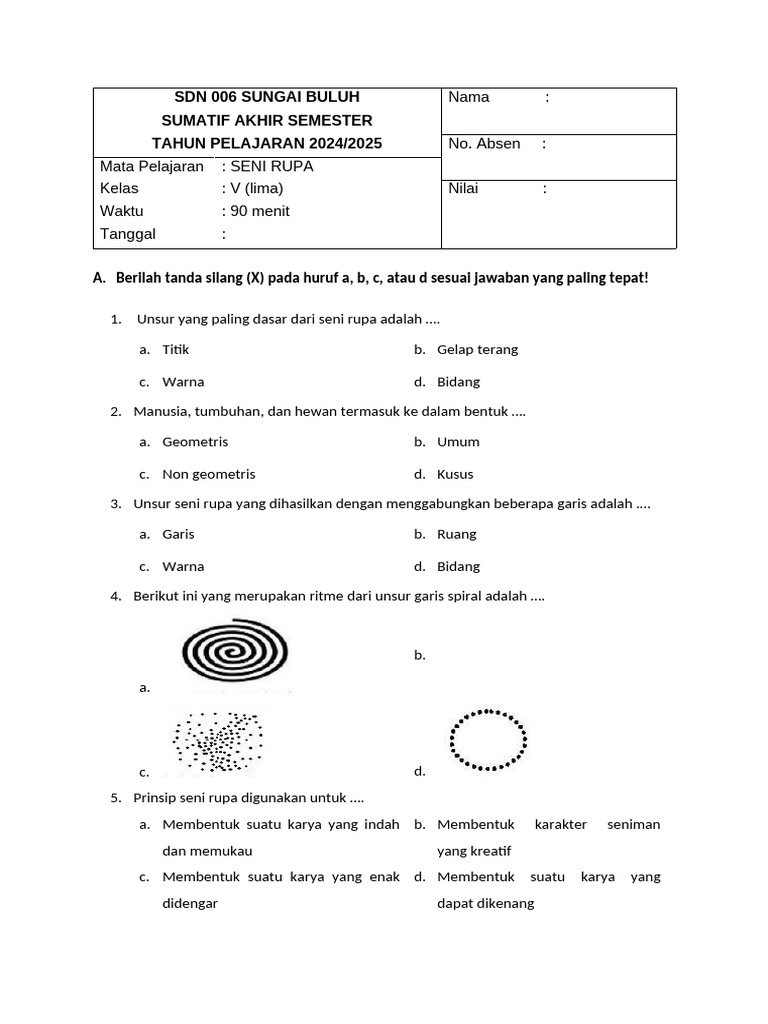 Soal SAS SENI RUPA | PDF