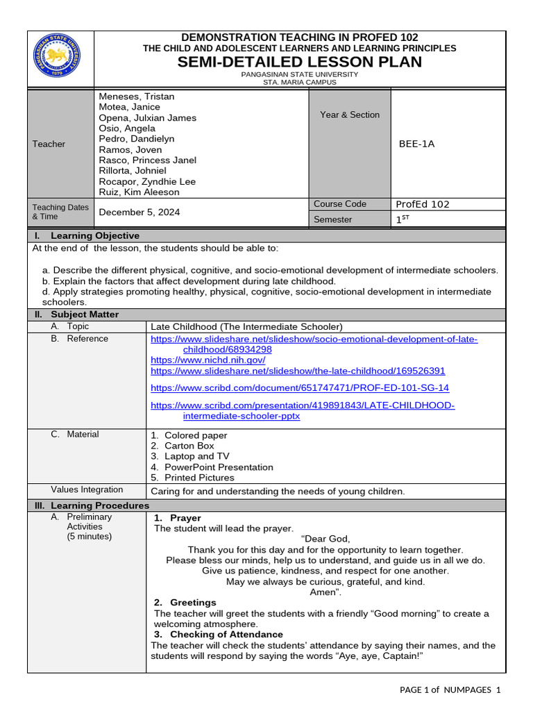 Group 2 Semidetailed Lesson Plan | PDF | Puberty | Child Development