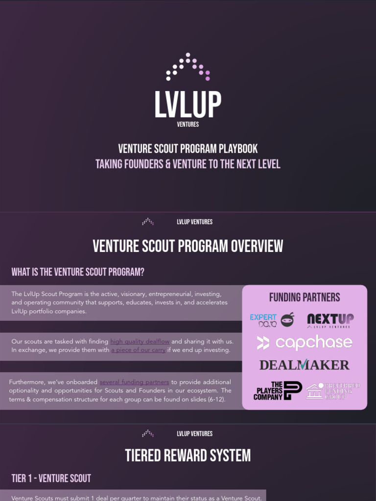 LvlUp Venture Scout Playbook | PDF | Venture Capital | Corporate Finance