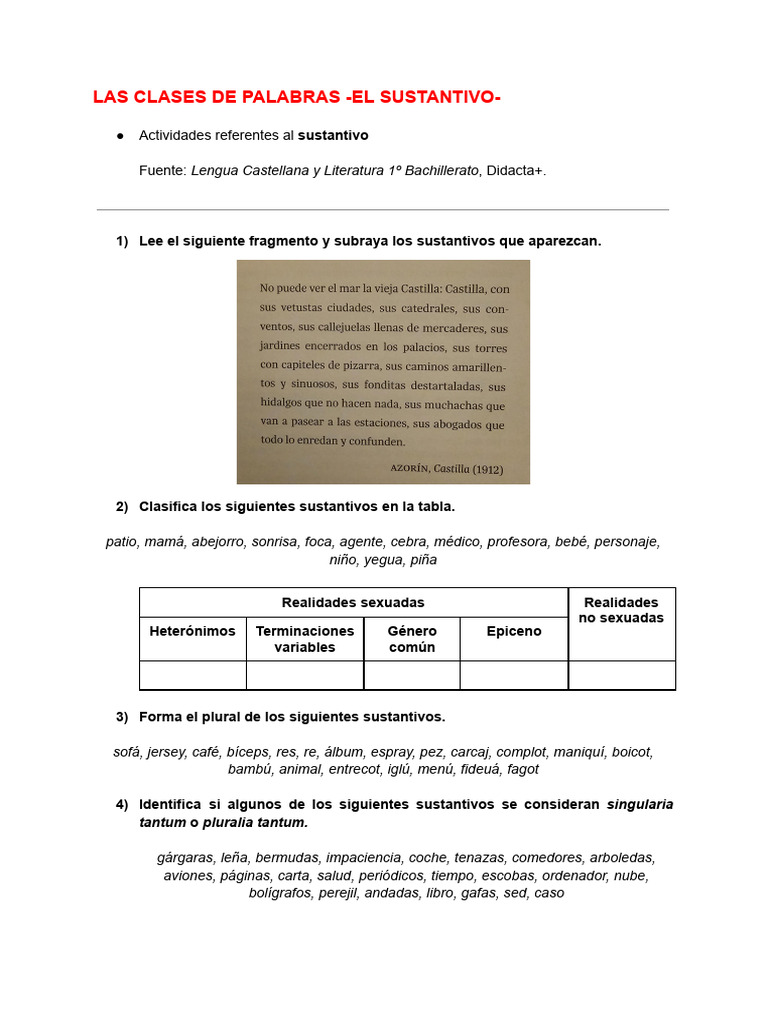 Las Clases de Palabras - El Sustantivo | PDF | Sustantivo | Relaciones ...