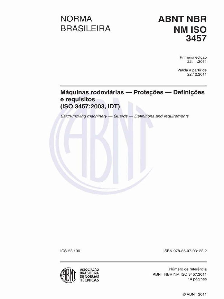 NBR NM ISO 3457-2011 - Máquinas Rodoviárias - Proteções - Definições e ...