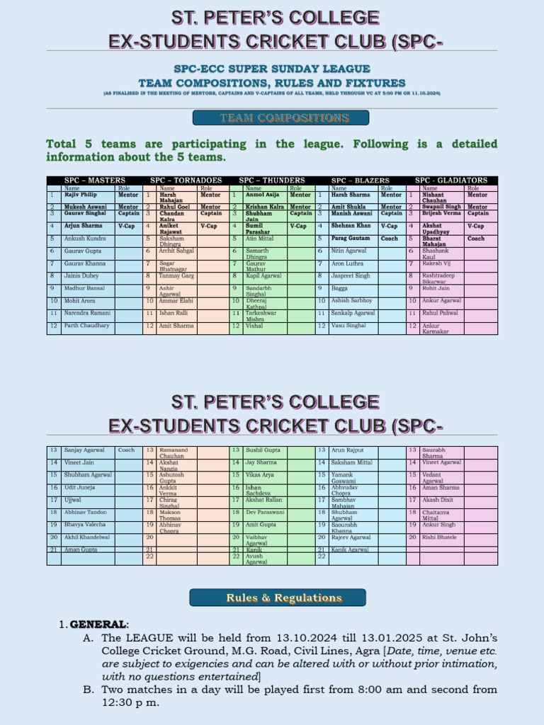 SPC-ECC Super Sunday League (Final Rules and Fixtures) | PDF | Sports ...