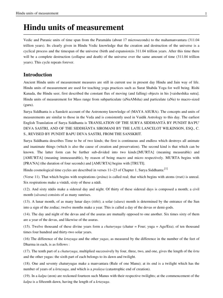 Hindu Units of Measurement | PDF | Hindu Literature | Indian Religions