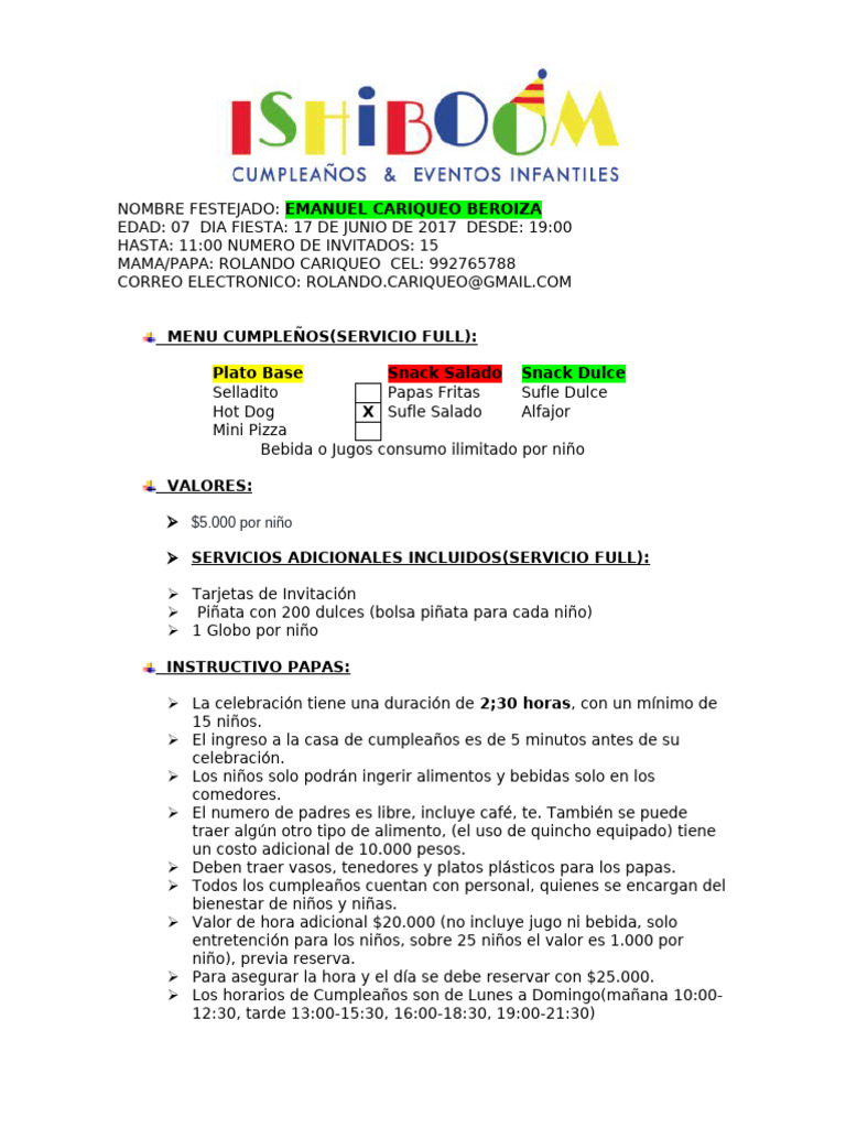 Formulario Ishiboom Emanuel | PDF