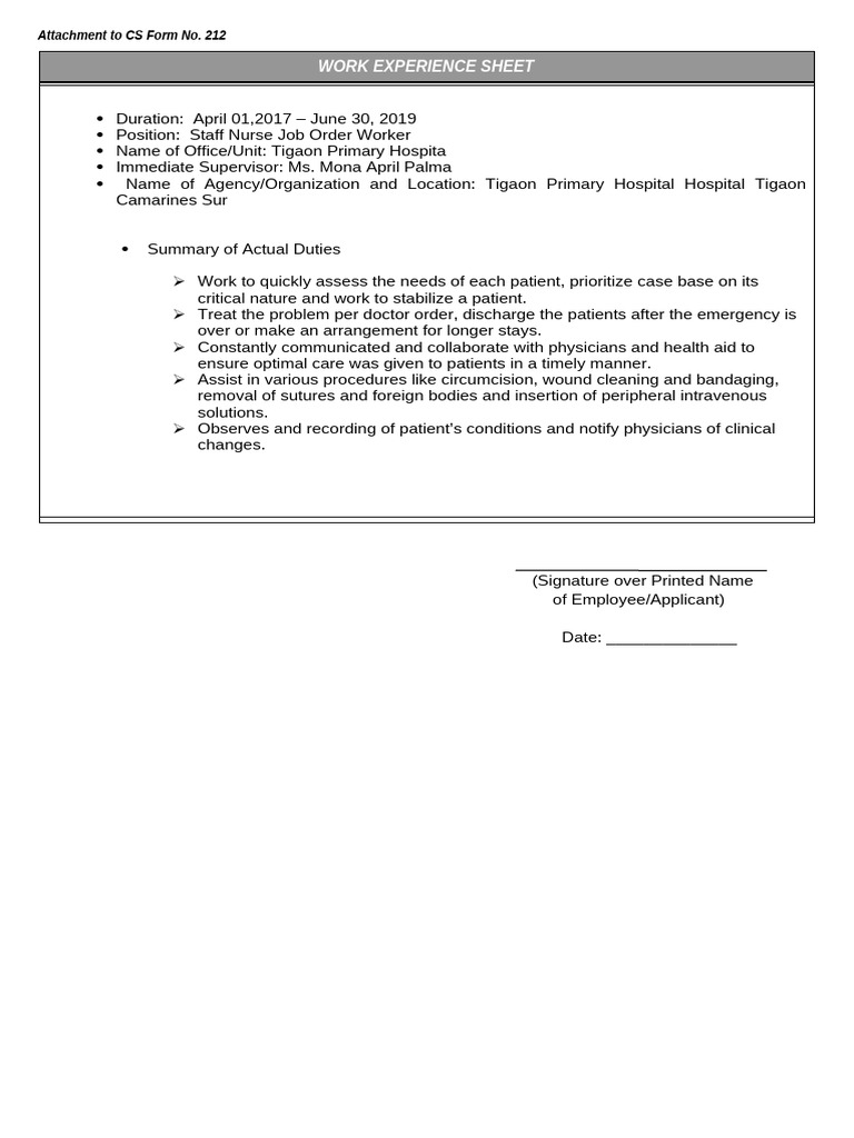 Work - Experience - Sheet 3 | PDF