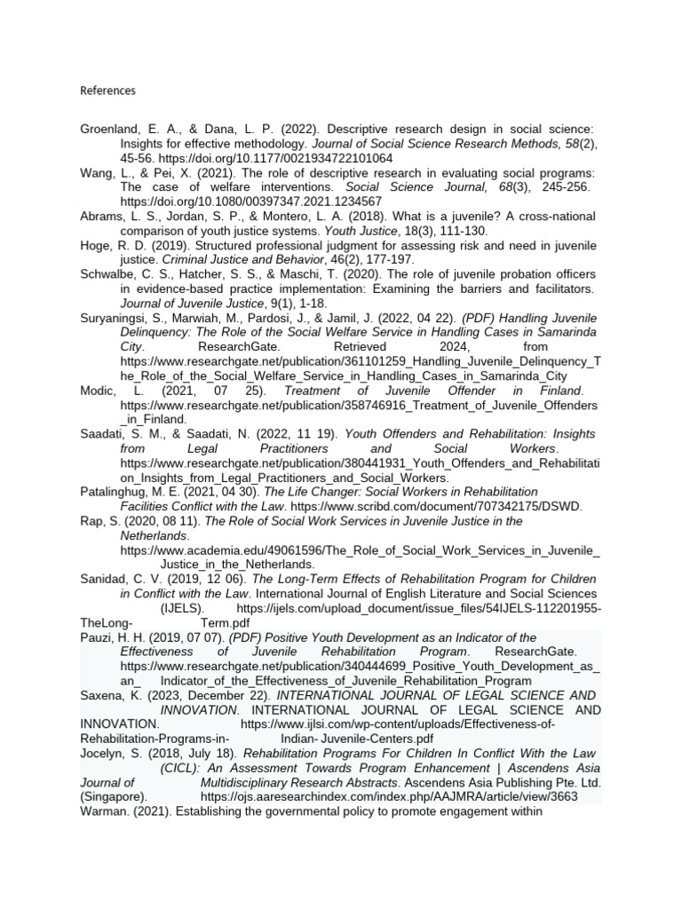 References | PDF | Juvenile Delinquency | Rehabilitation (Penology)