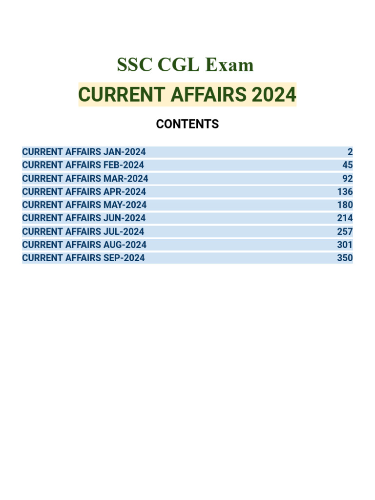 SSC Current Affairs (General Awareness) 2024 PDF Download - Compressed | PDF