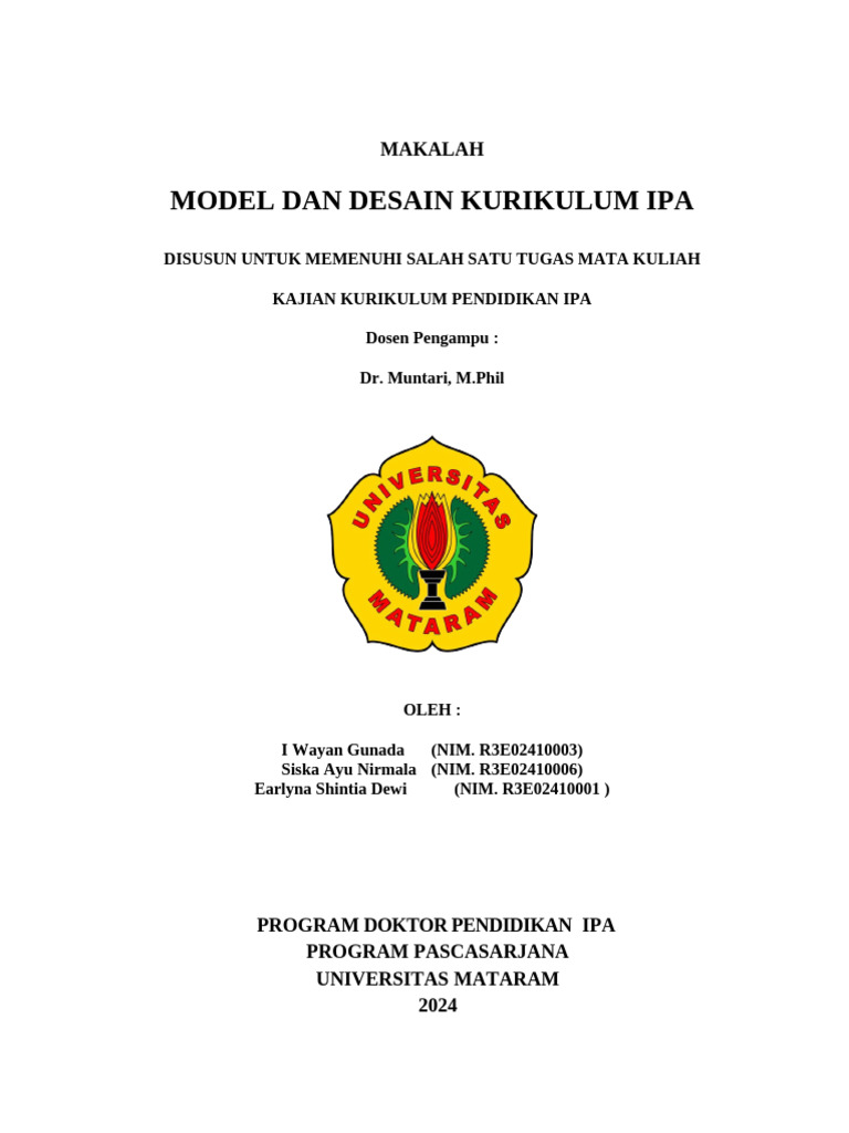 Tugas 3 Model Dan Desain Kurikulum Fix | PDF