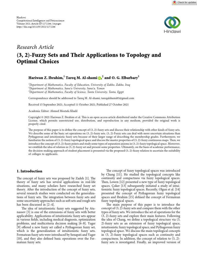 Computational Intelligence and Neuroscience - 2021 - Ibrahim - 3 2 ‐Fuzzy Sets and Their ...