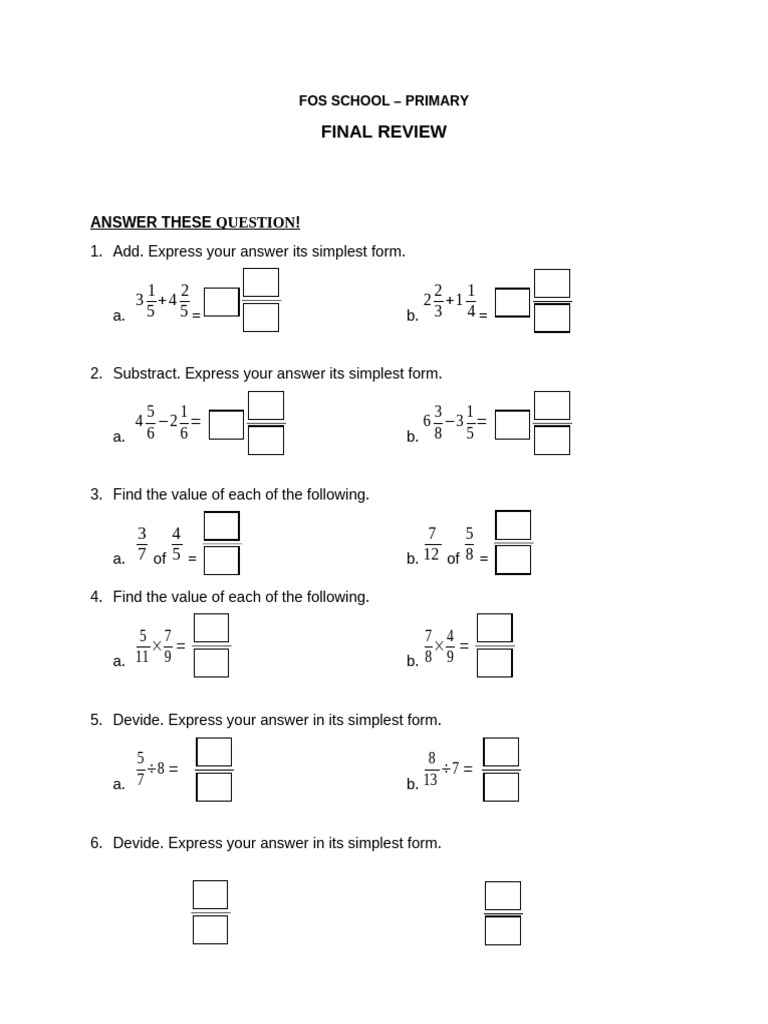 Primary Math Final Review Questions | PDF
