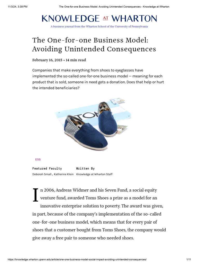One-for-One Business Model Analysis | PDF | Humanitarian Crisis | Poverty