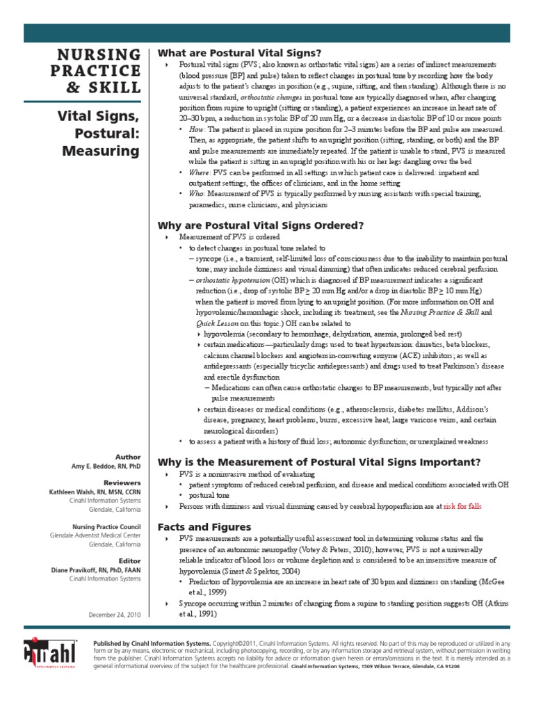 Postural Vital Signs | Blood Pressure | Shock (Circulatory)