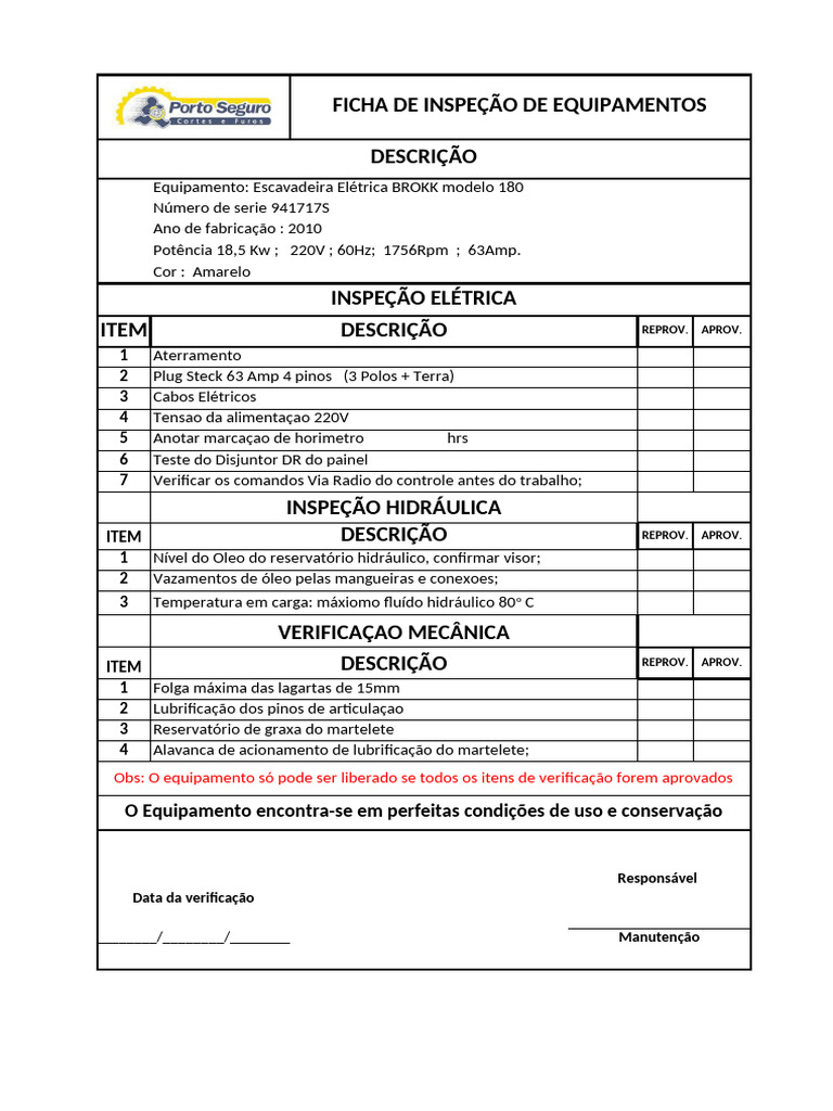 Ficha de Check List Manut. | PDF