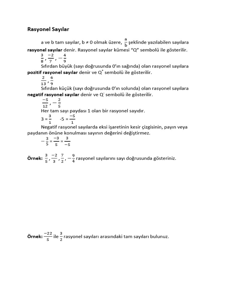 7.sinif Matematik Rasyonel Sayilar Konu Anlatimlari | PDF