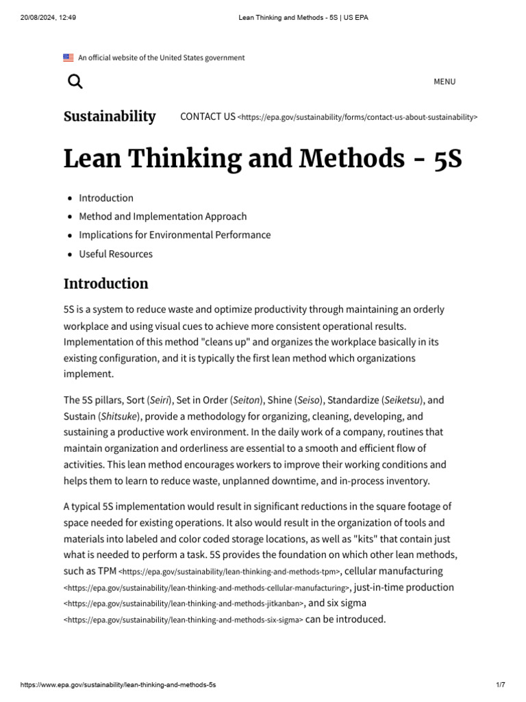 Lean Thinking and Methods - 5S - US EPA | PDF | Waste | Lean Manufacturing