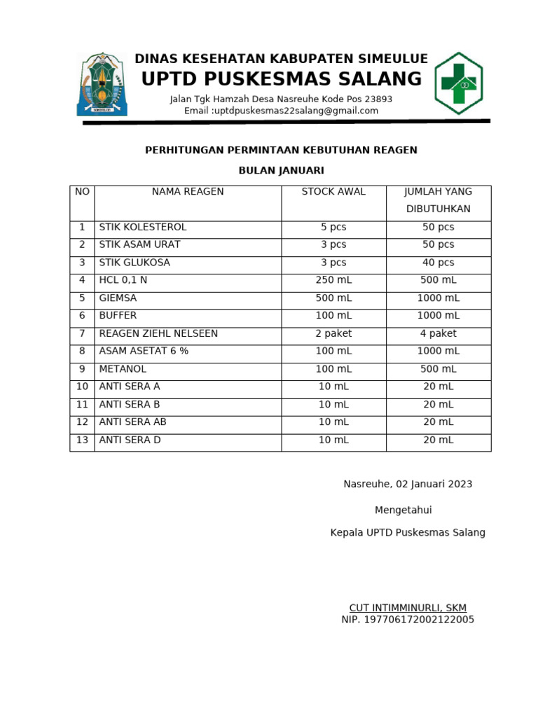Perhitungan Permintaan Kebutuhan Reagen | PDF