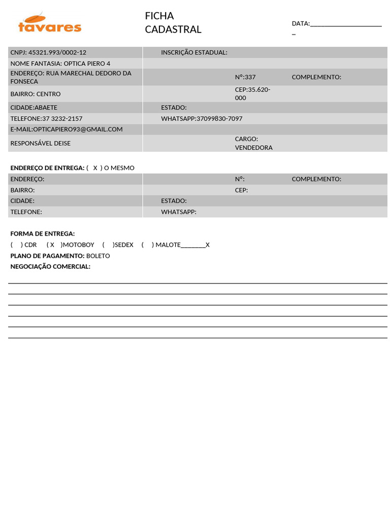 Ficha cadastral Simplificada | PDF