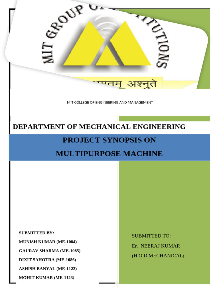 260976143 Project Synopsis | PDF | Mechanical Engineering | Tools