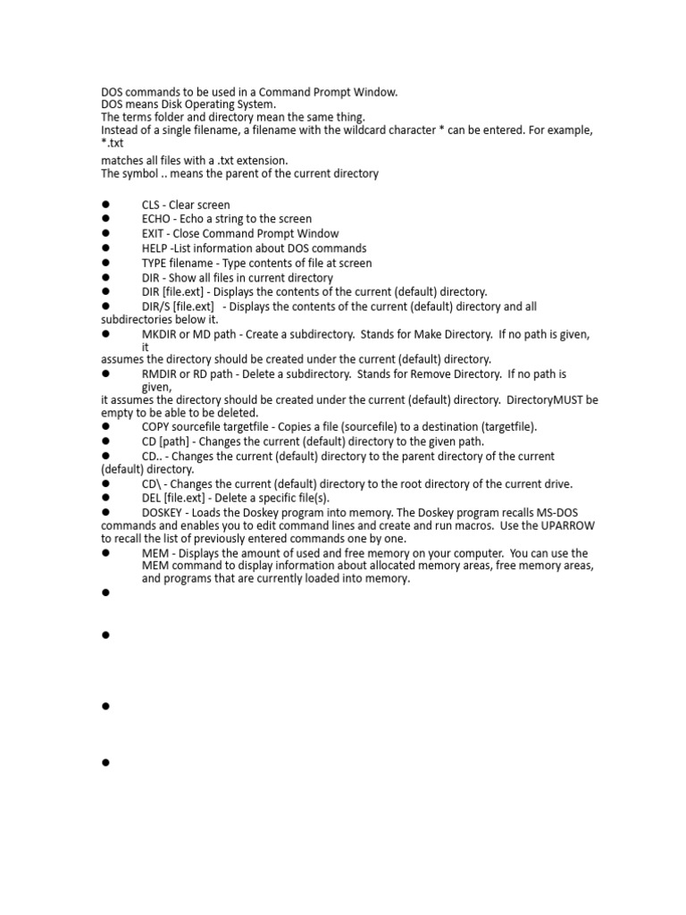 MSDOS Commands | PDF | Directory (Computing) | Computer File MSDOS Commands | PDF | Directory (Computing) | Computer File