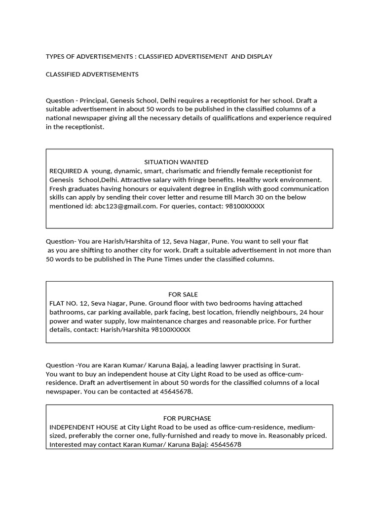Classified Advertisement Writing Guide | PDF