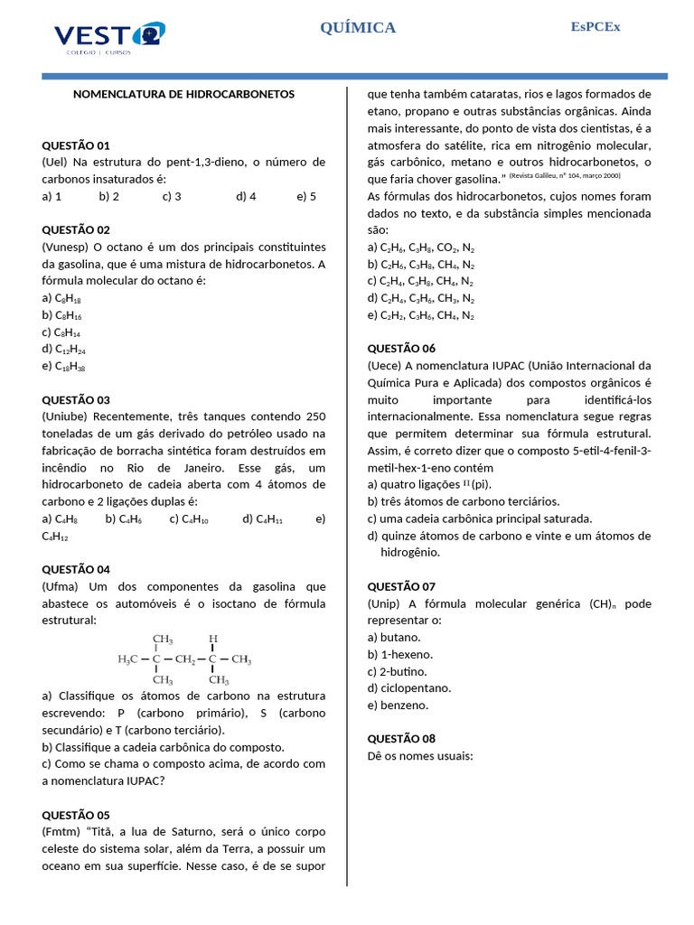 Nomenclatura de Hidrocarbonetos | PDF | Aromaticidade | Benzeno