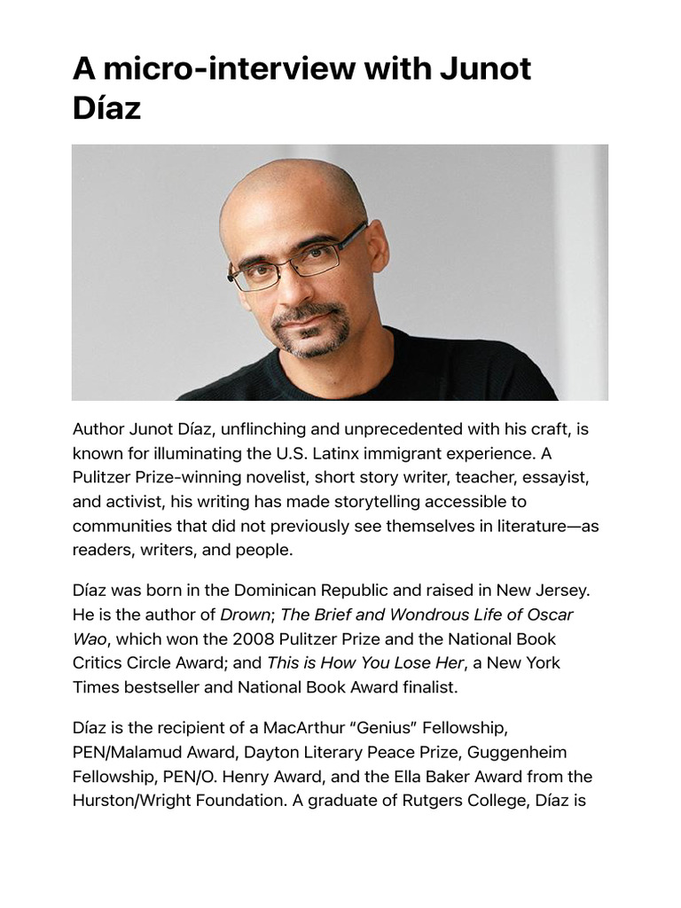 A Micro-Interview With Junot Díaz - The Iowa Review | PDF
