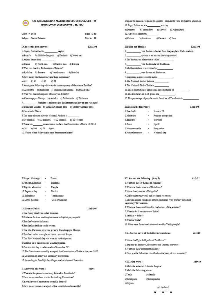 6 std qp today | PDF | Ashoka | Indian Religions