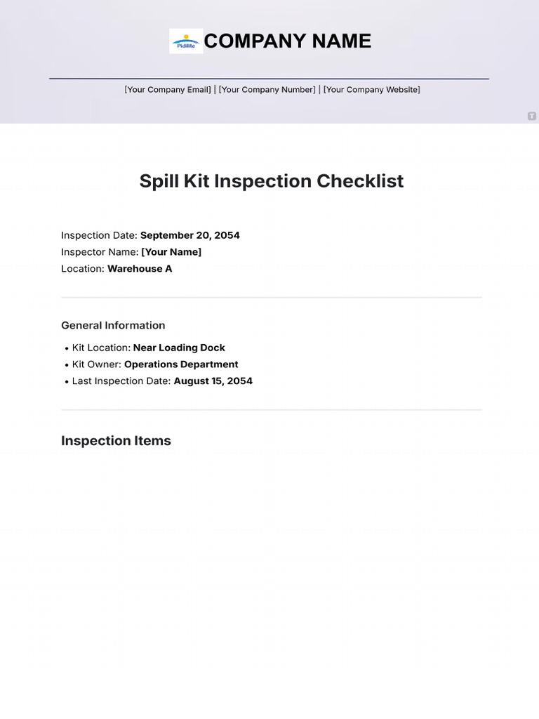 Spill kit Inspection Checklist Template | PDF