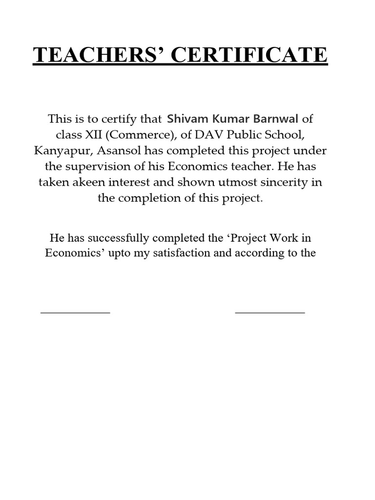 Teachers Certificate 1 | PDF