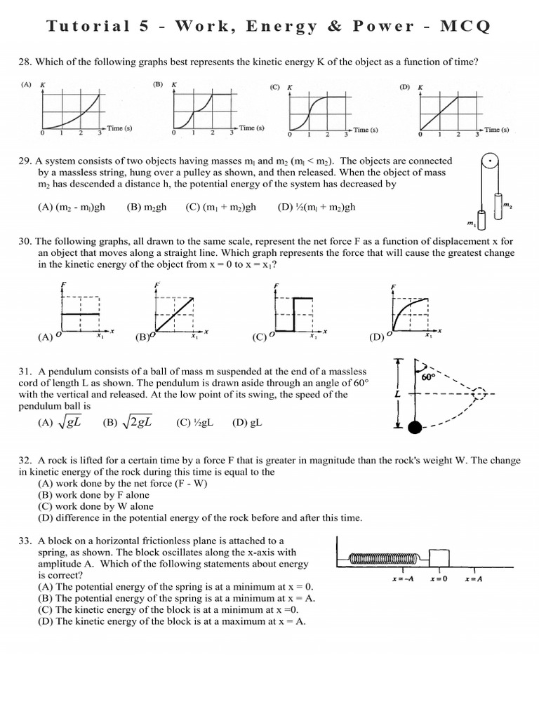 AP Physics 1 - Tutorial 5 - Work, Energy & Power | PDF