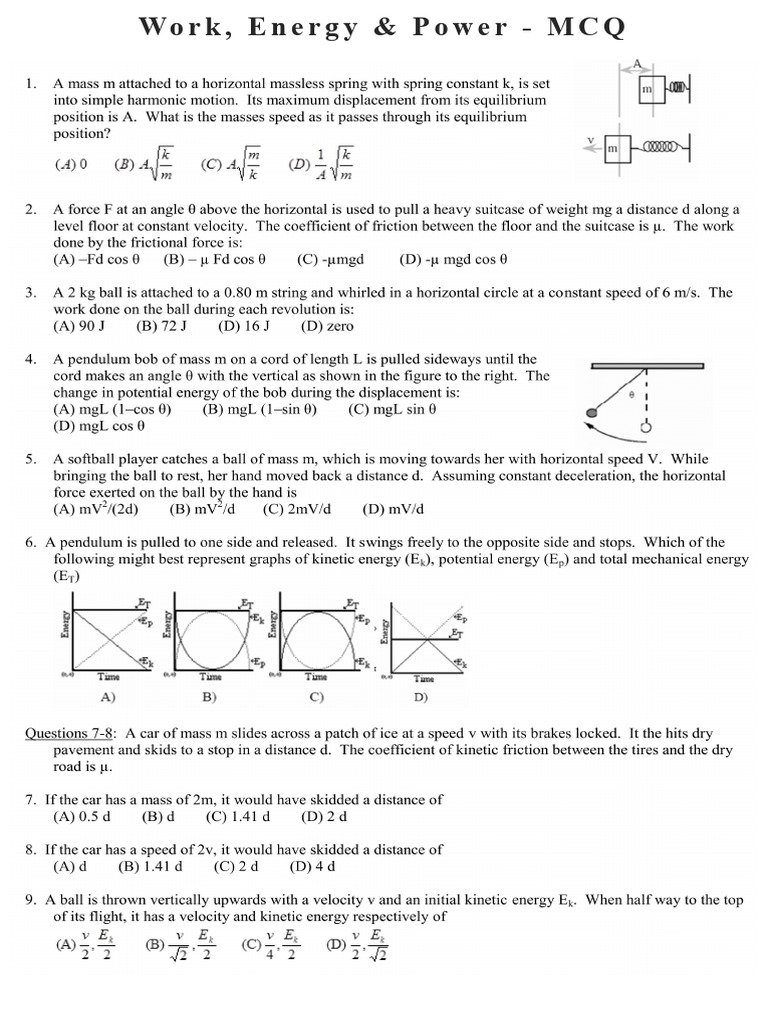 AP Physics 1 - Tutorial 4 - Work, Energy & Power | PDF