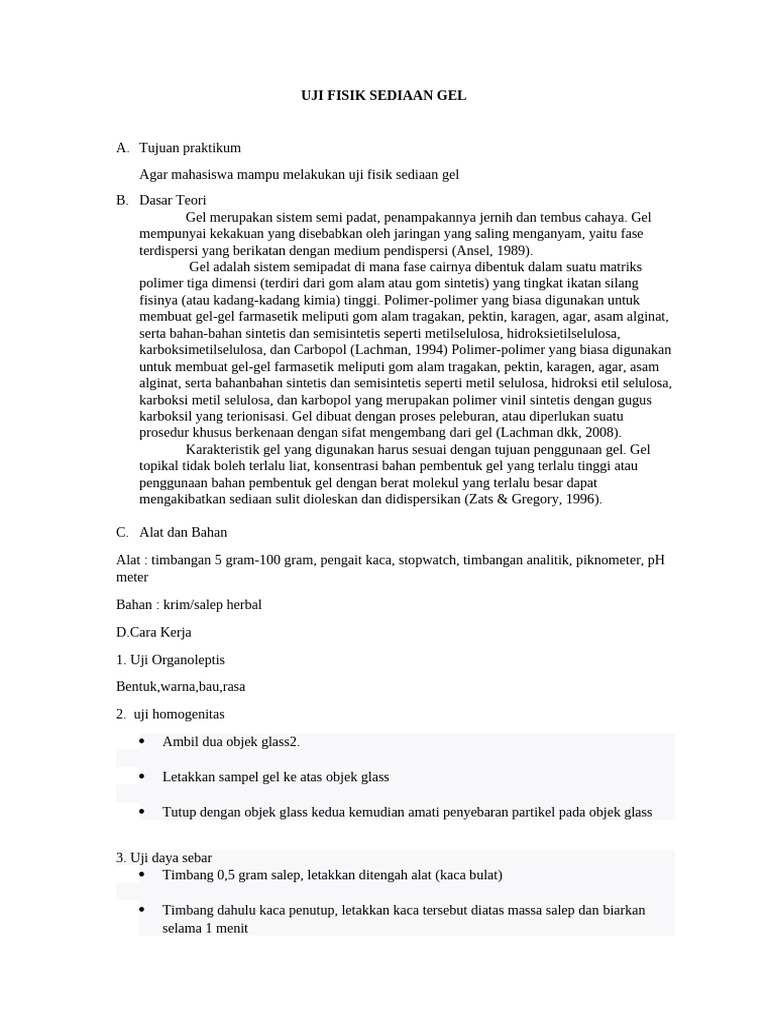 UJI FISIK SEDIAAN GEL AOT | PDF